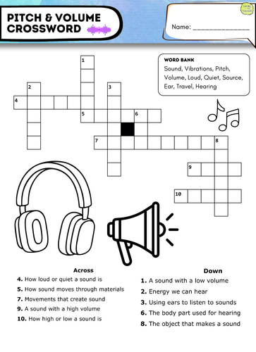 Sound Crossword | Pitch and Volume Science Vocabulary Activity ...