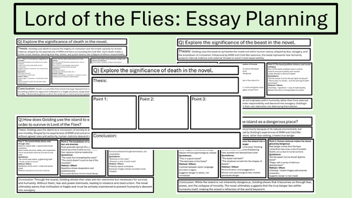 Lord of the Flies 5 Essay Plans | Teaching Resources