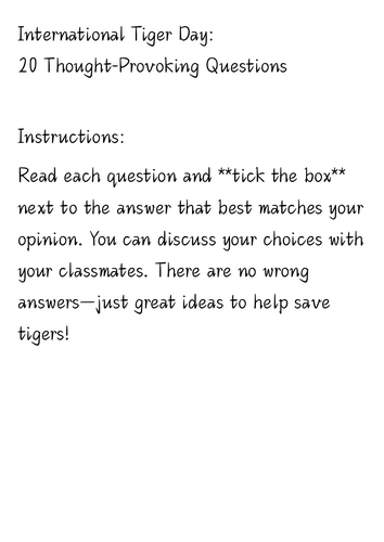 International Tiger Day: 20 Thought-Provoking Tick-the-Box Questions ...