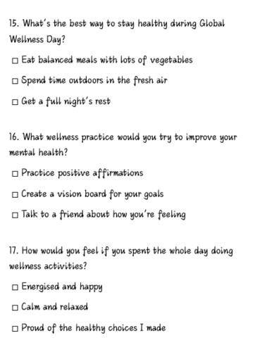 Global Wellness Day: Fun Tick-the-Box Questions for Kids – Printable ...