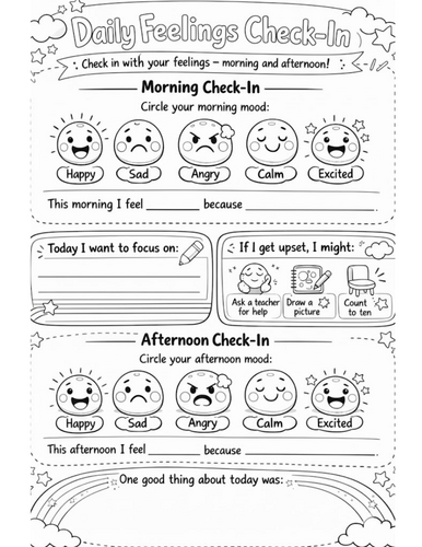 Morning Feelings Check-In Sheet | SEL Daily Emotional Check-In ...