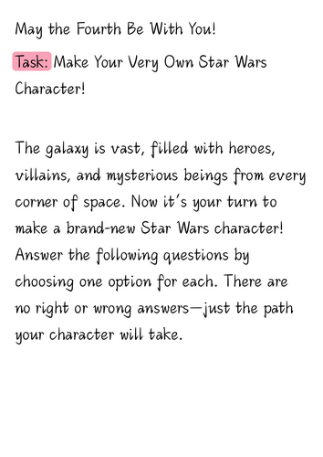 May the Fourth Be With You: Design Your Very Own Star Wars Character ...