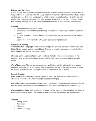 Letters From Yorkshire Notes | Teaching Resources