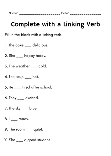 Verbs Worksheets (action, helping, linking) - Grammar Worksheets/Daily ...