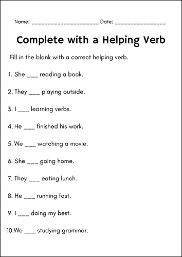 Verbs Worksheets (action, helping, linking) - Grammar Worksheets/Daily ...