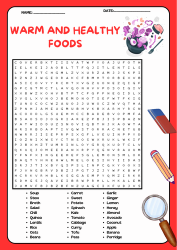 Warm & Healthy Foods Word Search | Nutrition Activity | Teaching Resources