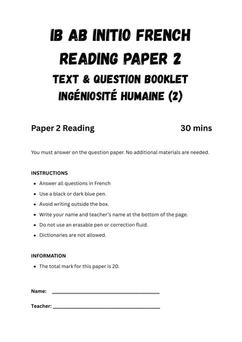IB-style French Ab Initio – Writing & Reading Assessment | Ingéniosité ...