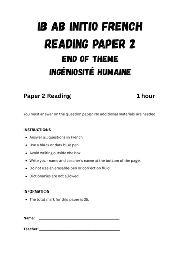 IB-style French Ab Initio Assessment – Writing, Reading & Speaking ...