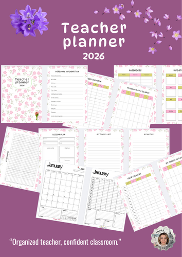 2026 Teacher Planner - Floral Academic Year Calendar, Lesson Plan ...