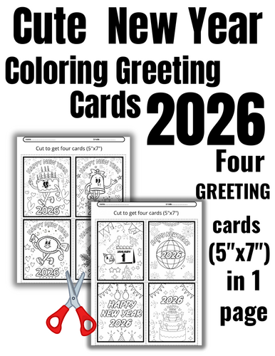 New Year Coloring Cards for Young Learners | Teaching Resources