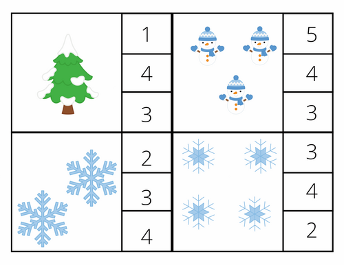 Winter counting clip cards to 10, math center activity,preschool ...