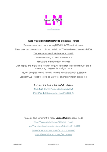 GCSE MUSIC DICTATION PRACTICE EXERCISES - PITCH | Teaching Resources