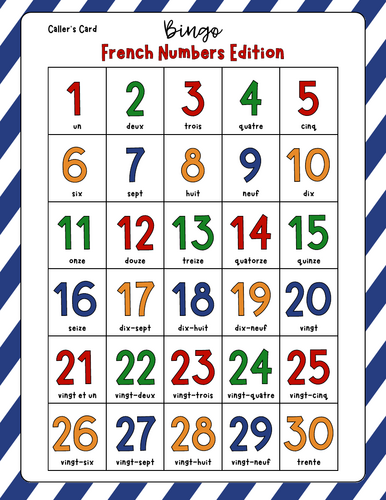 French Bingo - French Numbers Practice 1-30 | Teaching Resources