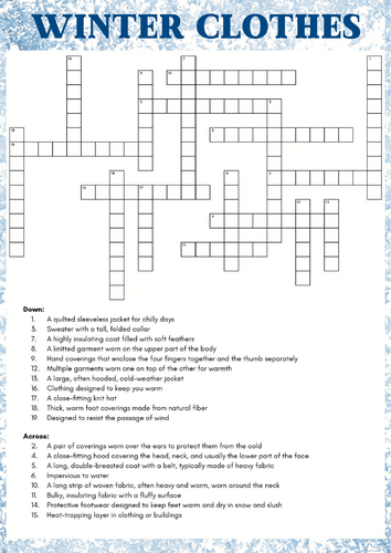 Winter Vocabulary Crossword Puzzles – No-Prep Activity for Secondary ...