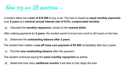 IB Math - Finance - Loans - TI-84+ | Teaching Resources