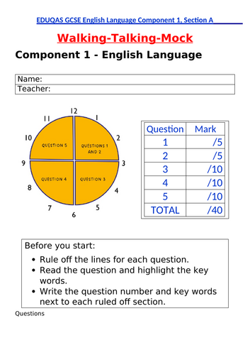 EDUQAS GCSE English Language Component 1, Section 1 pupil booklet ...