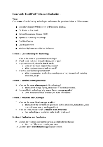 A-Level Environmental Science: Energy Resources – Fossil Fuels (Spec 3. ...