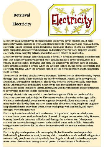 Year 6 Science Reading: Electricity – SATs Retrieval, MCQs & Evidence ...