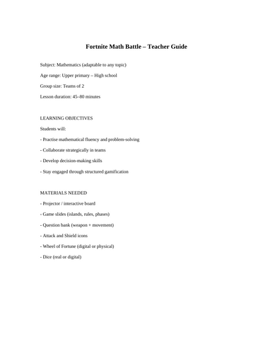 Math Fortnite: Gamified Group Problem Solving | Teaching Resources