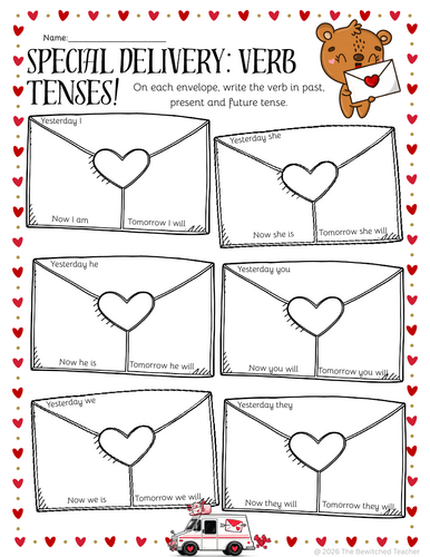 Special Delivery: Verb Tenses! Valentines Worksheet | Teaching Resources