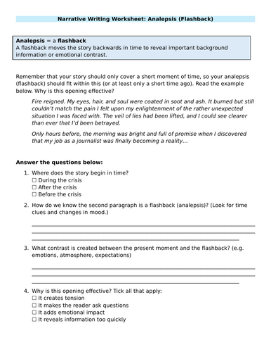 Narrative Writing: Analepsis (Flashback) & Structure Planning ...