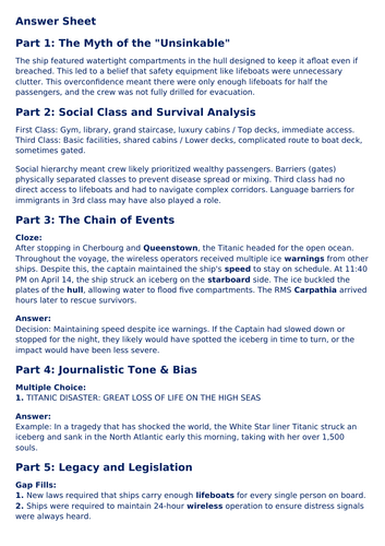 ASDAN Life Skills - History - Titanic Report Task - 10155 | Teaching ...
