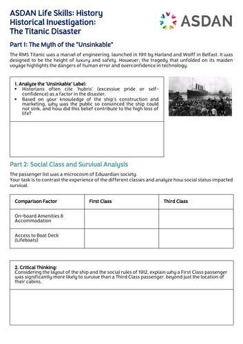 ASDAN Life Skills - History - Titanic Report Task - 10155 | Teaching ...