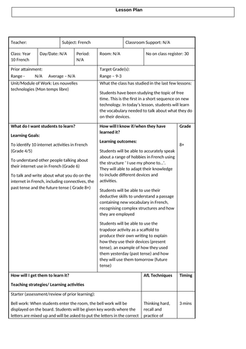 GCSE French Revision or Introduction Lesson – La Technologie (Year 10 ...