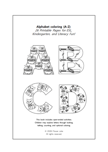 Alphabet Coloring Pages A–Z for ESL & Kindergarten | Teaching Resources
