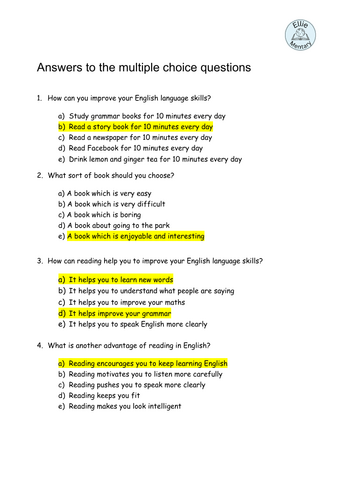 Reading in English - Adult ESOL E3 & L1 | Teaching Resources