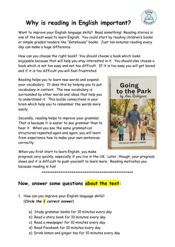 Reading in English - Adult ESOL E3 & L1 | Teaching Resources