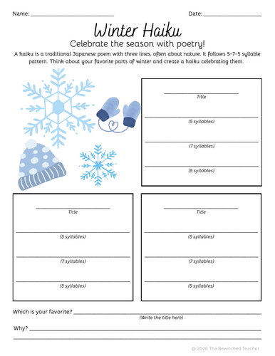 Winter Poetry Writing Worksheets | Haiku, Acrostic, Cinquain & More ...