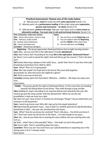 Year 7 Adapted Assessment Resource Darkwood Manor | Teaching Resources