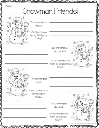 Snowman Friends! Winter Emotions Writing Worksheet | Teaching Resources