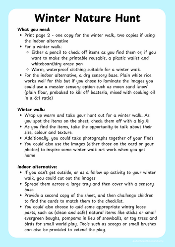 Winter Hunt: outdoor and indoor play options | Teaching Resources