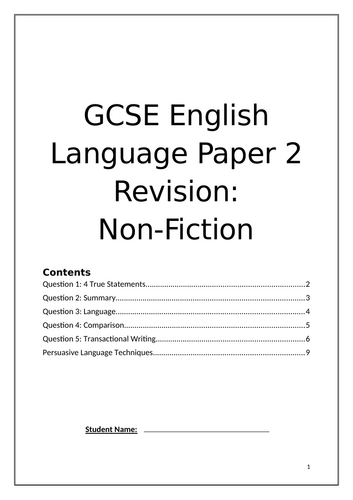AQA GCSE English Paper 2 Revision Guide | Teaching Resources