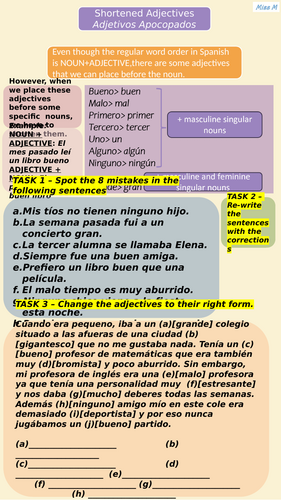 Spanish Adjectives: Shortened Forms - Spanish IGCSE/GCSE | Teaching ...