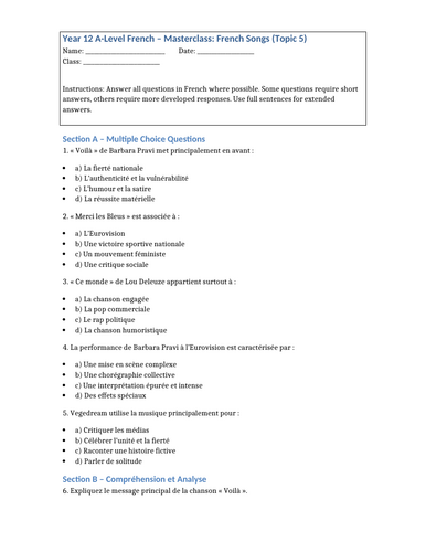 Year 12 A-Level French - Topic 5 Contemporary Francophone Music ppt ...