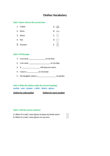 Pre-Entry ESOL Clothes Vocabulary Pack | Worksheets, Speaking ...