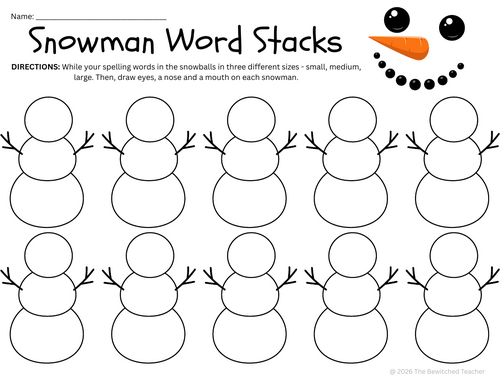 Snowman Word Stacks – Winter Spelling Word Practice Worksheet ...