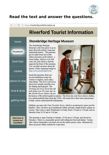 Museum Webpage reading comp - ESOL E3 | Teaching Resources