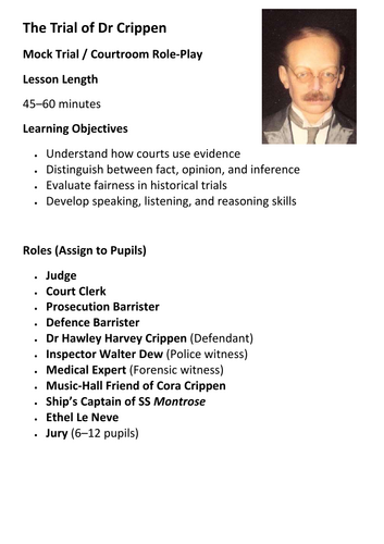The Trial of Dr Crippen Mock Trial - Courtroom Role-Play | Teaching ...