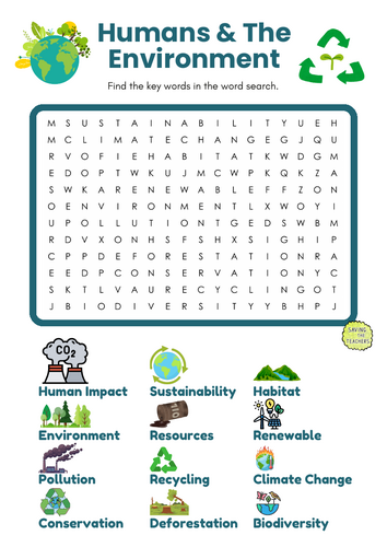 Humans & the Environment Word Search | Geography Vocabulary | Teaching ...