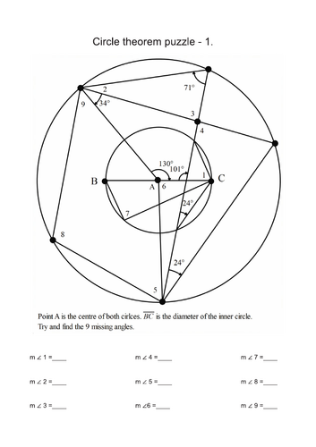 Circle theorems and properties of angles in circles-puzzle 1 | Teaching Resources