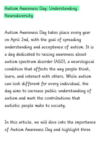 Autism Awareness Day: Understanding Neurodiversity | Teaching Resources