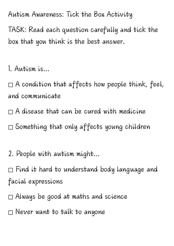 Autism Awareness Day Activity: Test Your Knowledge with Tick-the-Box ...