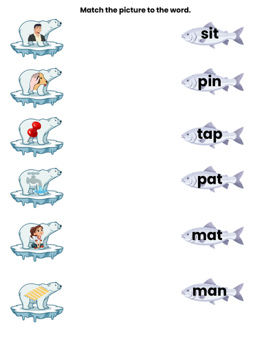 Phase 2 Phonics Worksheet | Polar Bear CVC Word Matching (EYFS ...