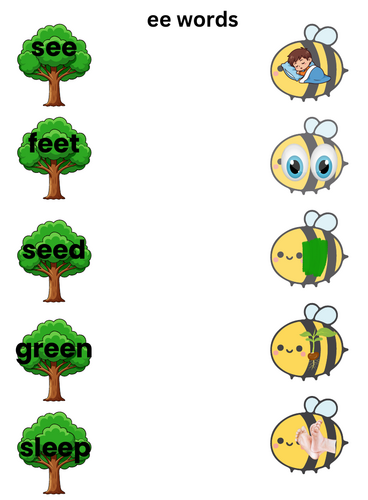 Phase 3 EE Digraph Worksheet – Match the Picture to the Word (Trees ...