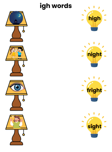Phase 3 IGH Digraph Worksheet – Match the Picture to the Word (Lamp ...