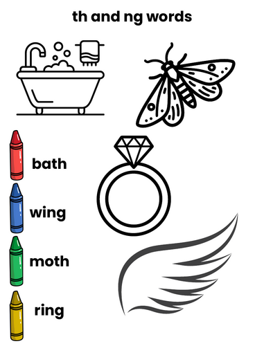 Phase 3 TH & NG Digraph Worksheet – Colour the Words & Pictures ...